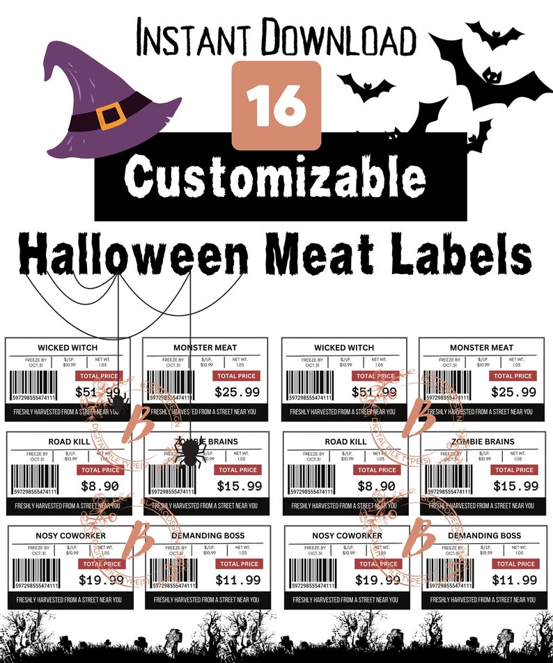 Editable Halloween Meat Labels: Spooky Canva Designs (digital Download ...