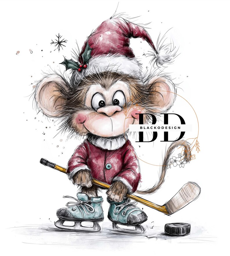 4 Christmas Hockey Monkey Clipart Bundle (digital Download - 4 PNG, JPG ...