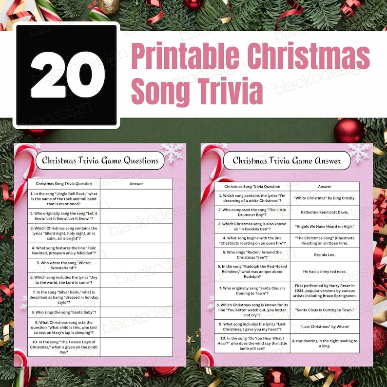 Printable Christmas Song Trivia Game: Holiday Quiz (PDF) - Etsy