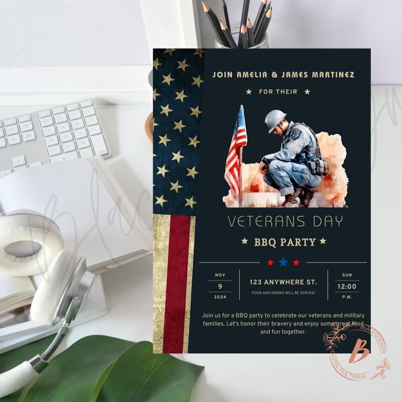 Veterans Day BBQ Party Invitation: Red White Blue Watercolor (editable Canva Template) - Etsy