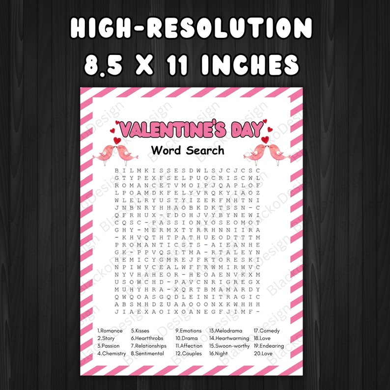Valentine's Day Word Search Game Fun Party Game for Kids Activities ...