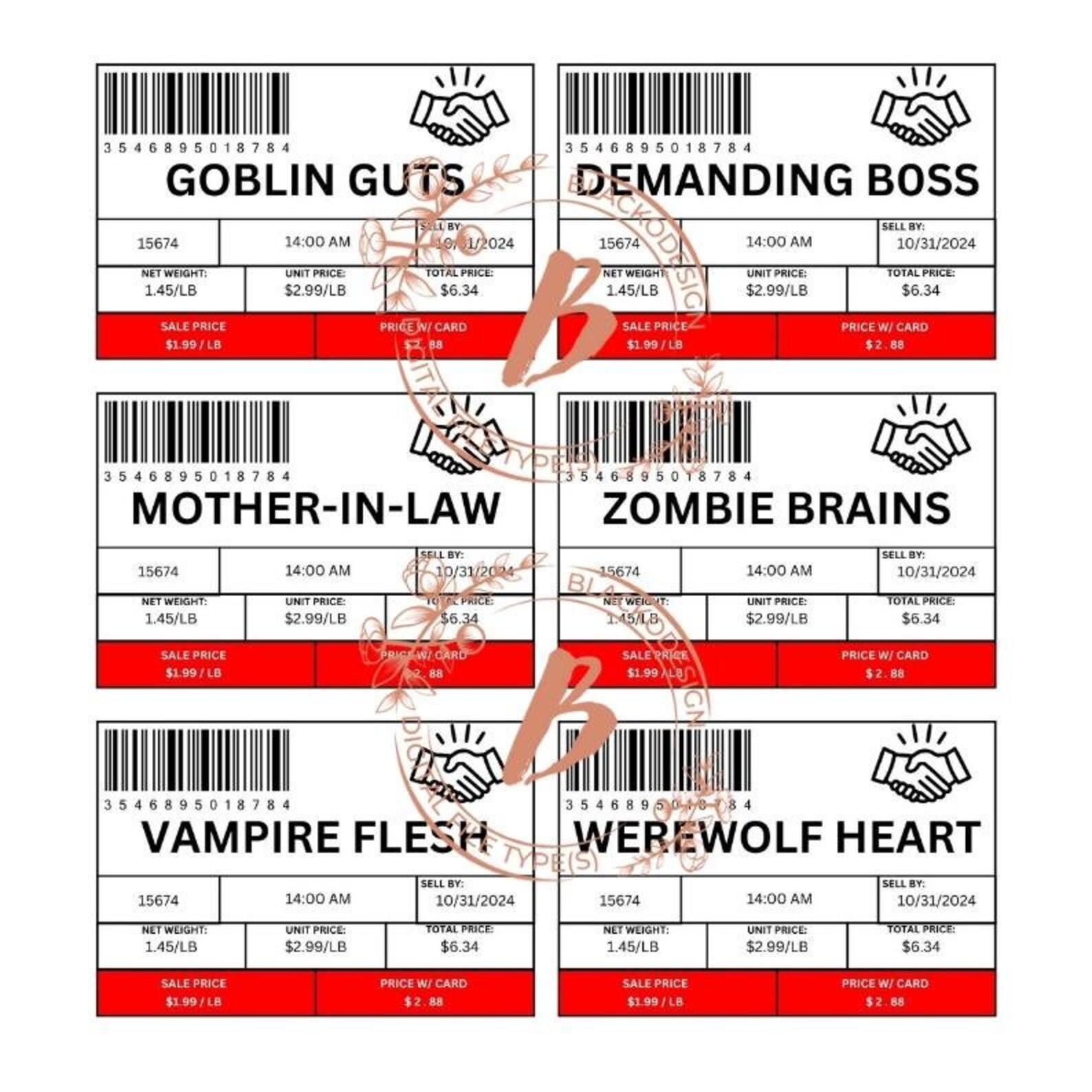Editable Halloween Meat Labels, Meat Labels, Editable Meat Label ...