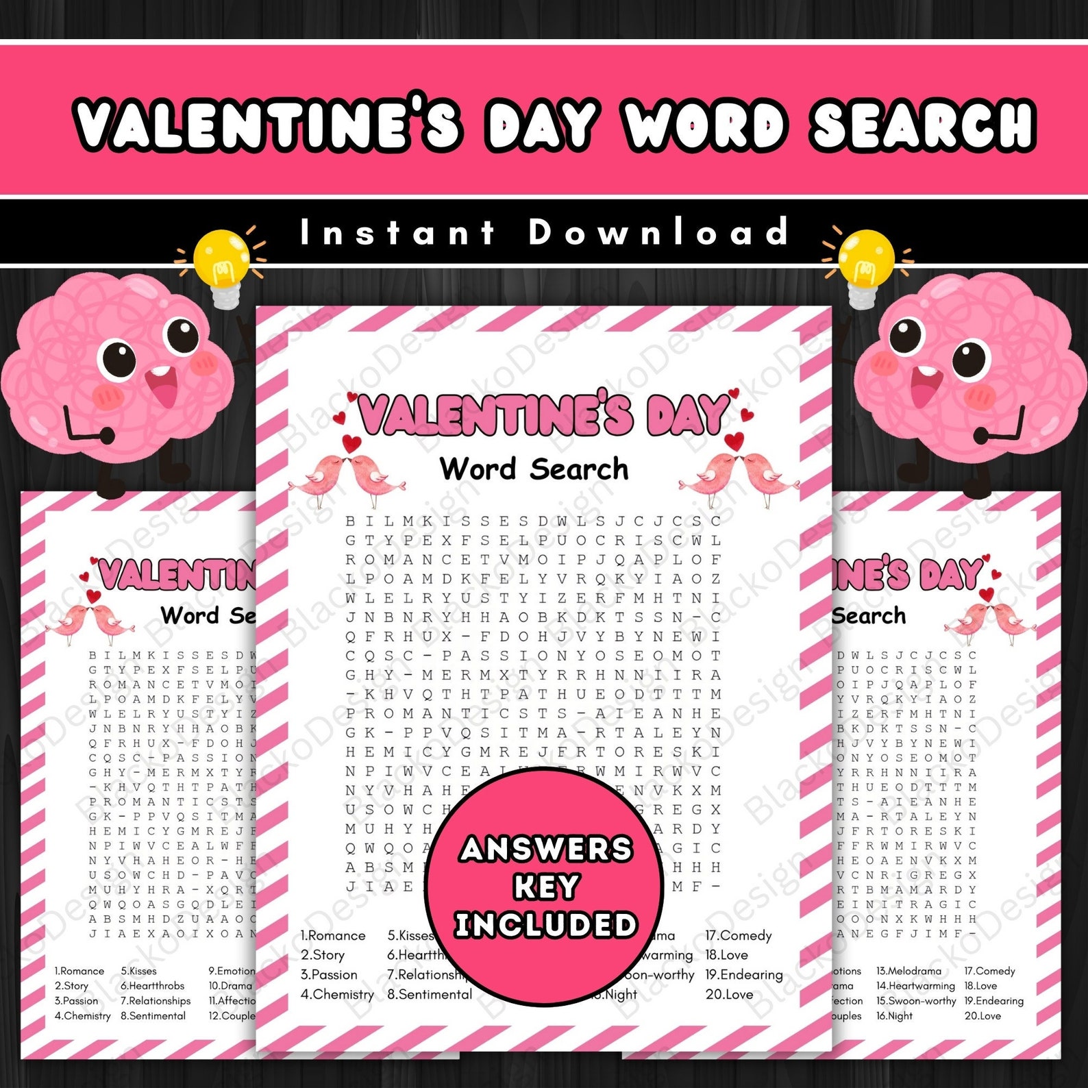 Valentine's Day Word Search Game Fun Party Game for Kids Activities ...