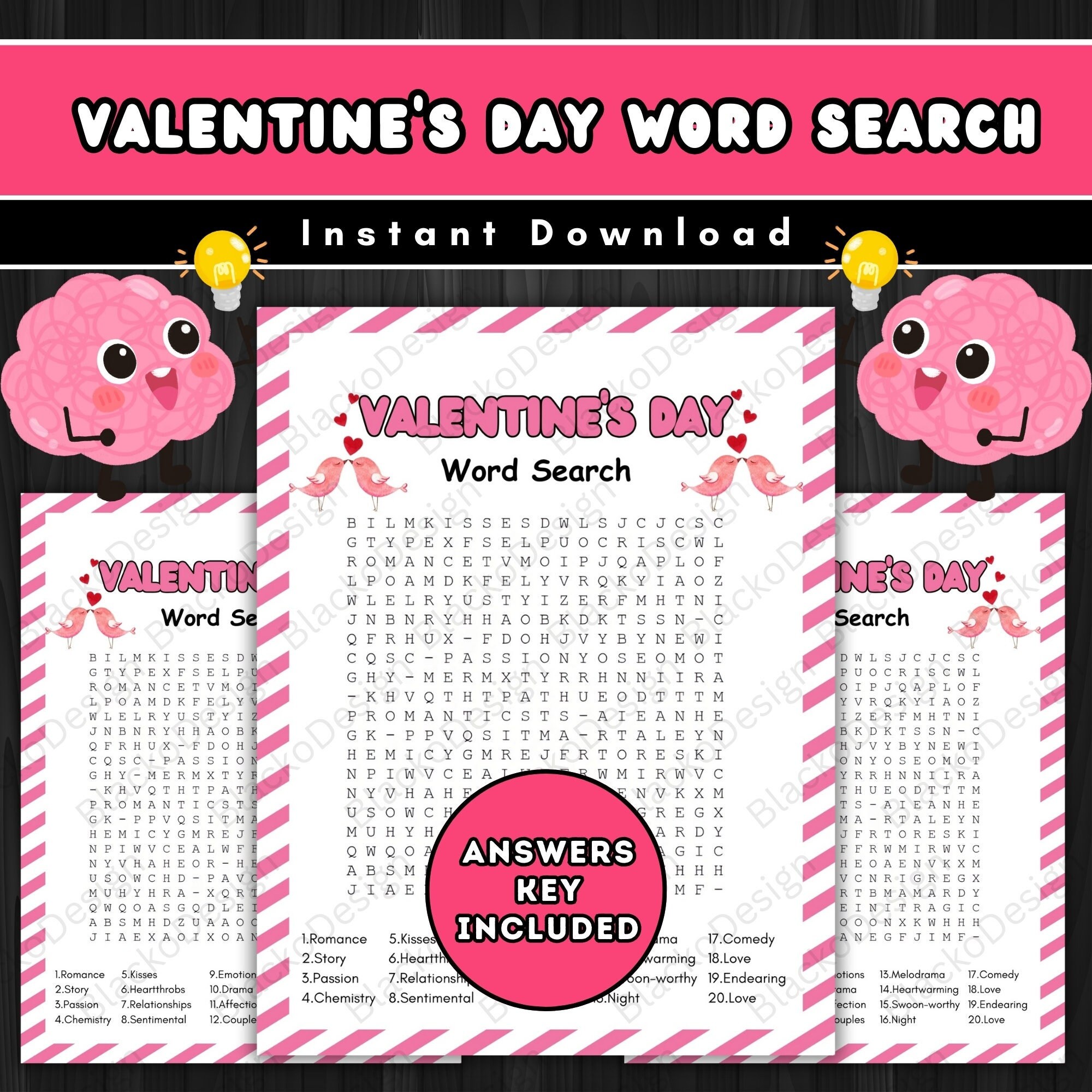 Valentine's Day Word Search Game Fun Party Game for Kids Activities ...