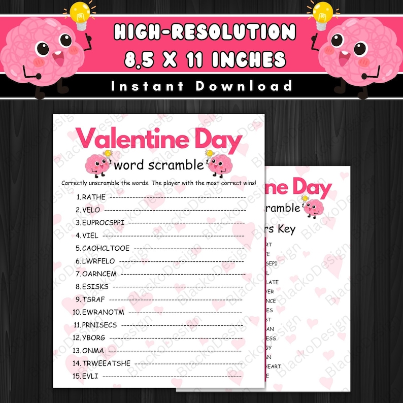 Valentine's Day Word Scramble Game - Kids Valentines Classroom Activity ...