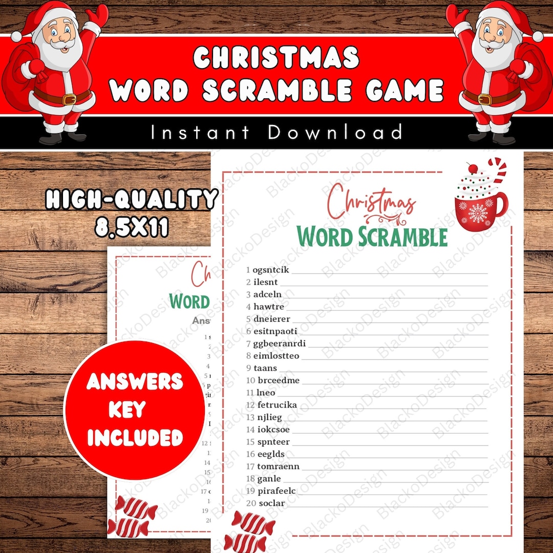 Christmas Word Scramble Game Printable - Christmas Party Game for Kids ...