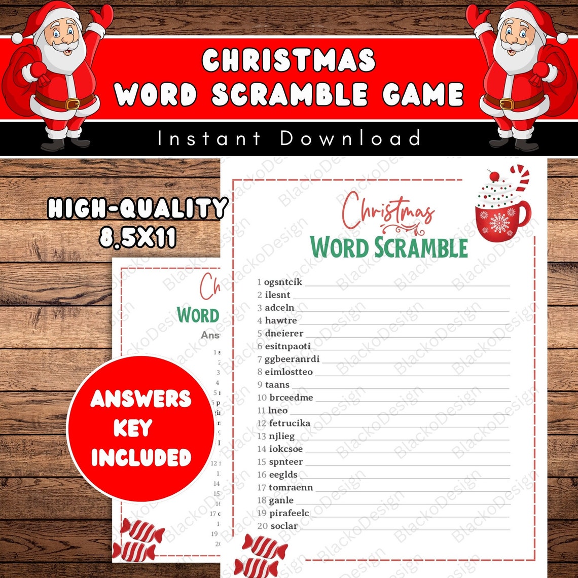 Christmas Word Scramble Game Printable - Christmas Party Game for Kids ...