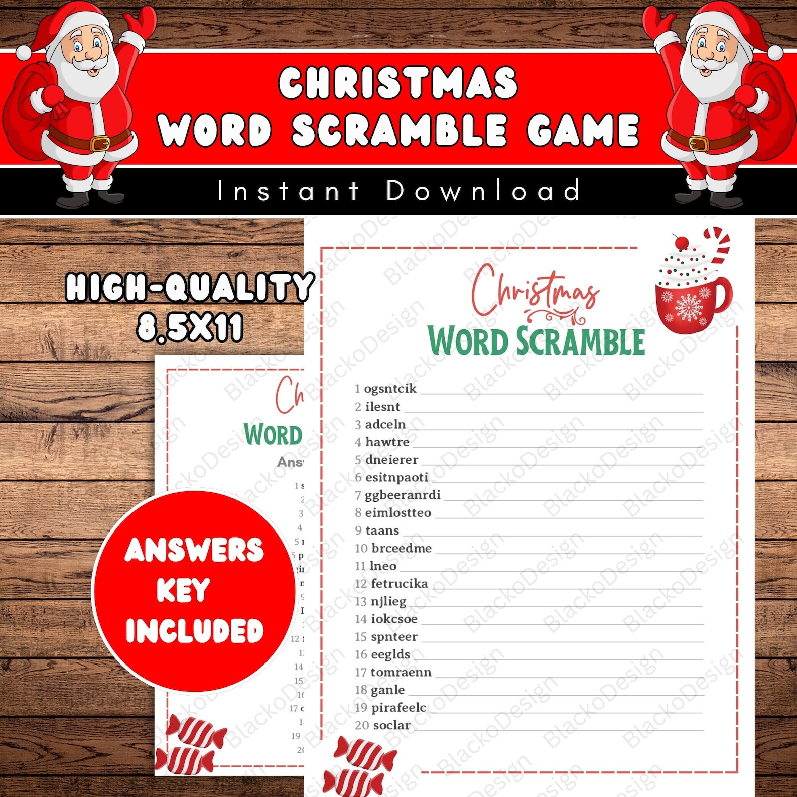 Christmas Word Scramble Game Printable - Christmas Party Game for Kids ...