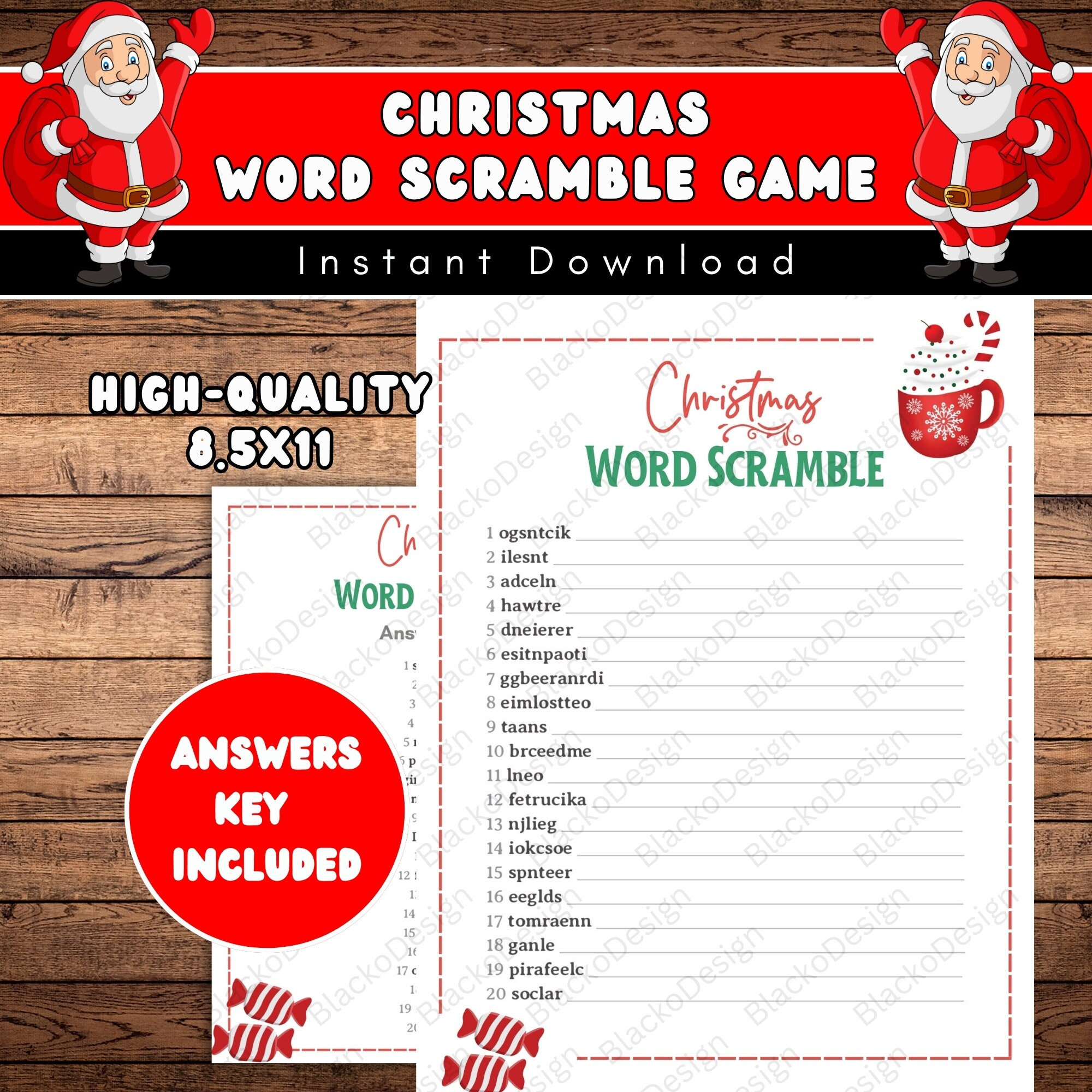 Christmas Word Scramble Game Printable - Christmas Party Game for Kids ...