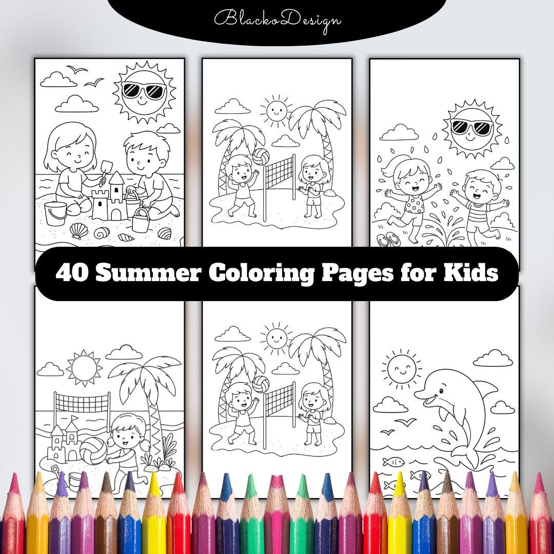 40 Summer Coloring Pages for Kids, Beach & Fruit Activity Sheets ...