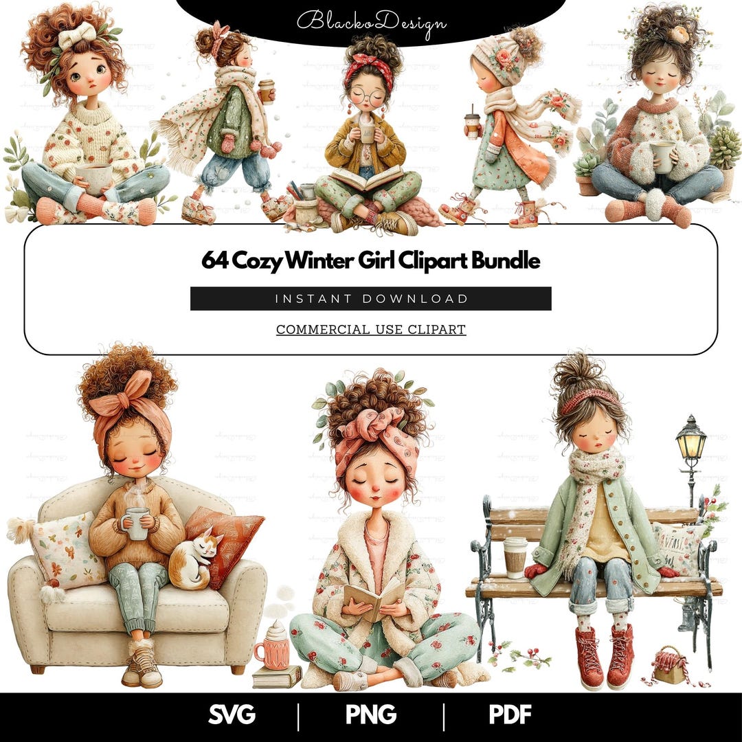 Watercolor Winter Girl Clipart Bundle (PNG, SVG, PDF) - Etsy