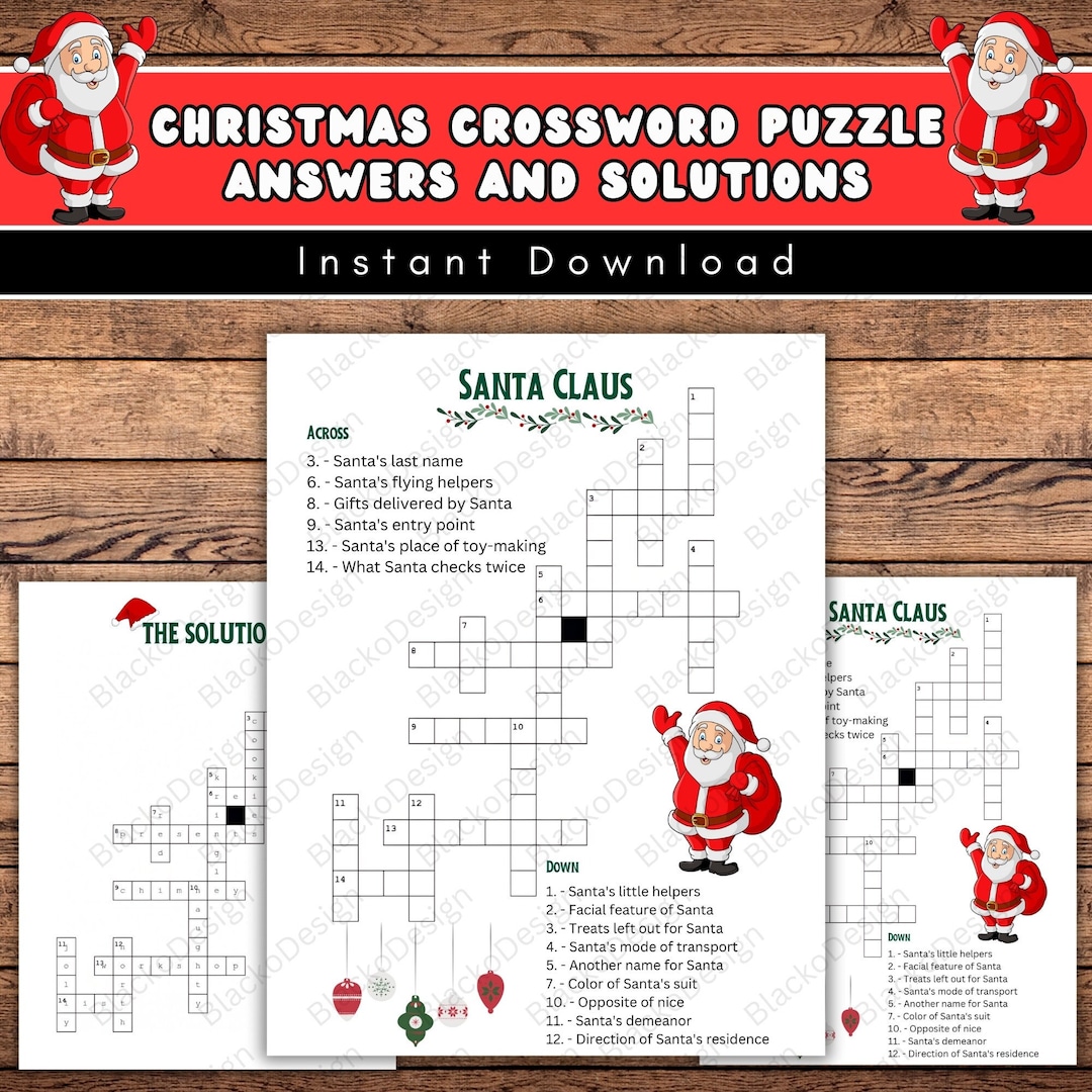 Santa Claus Crossword Puzzle: Christmas Party Game (digital Download ...