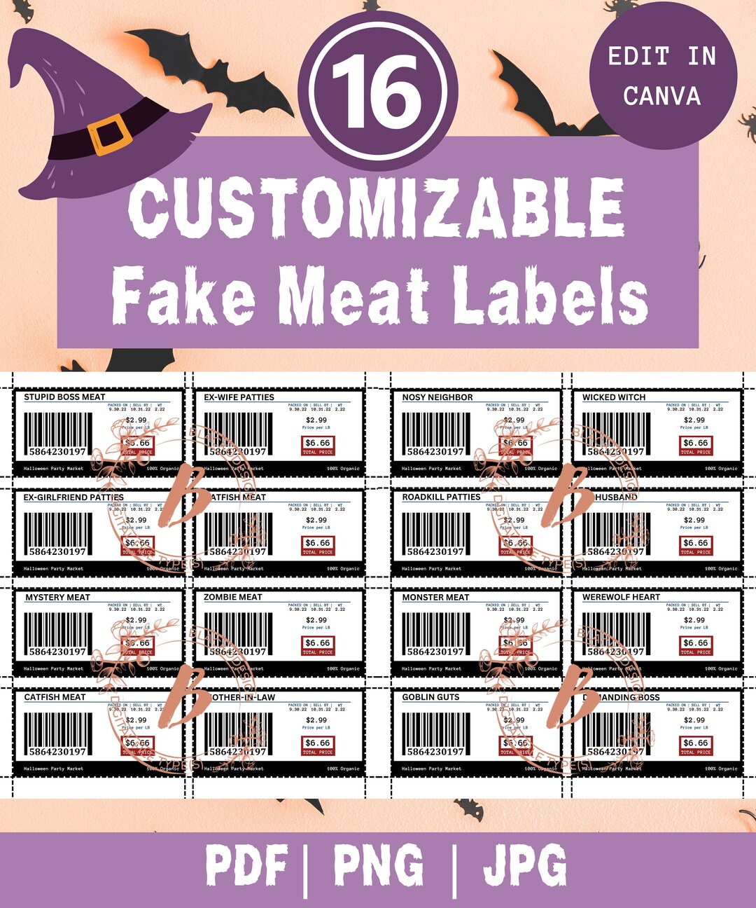 Fake Meat Fake Meat Labels Meat Labels Editable Meat Label - Etsy