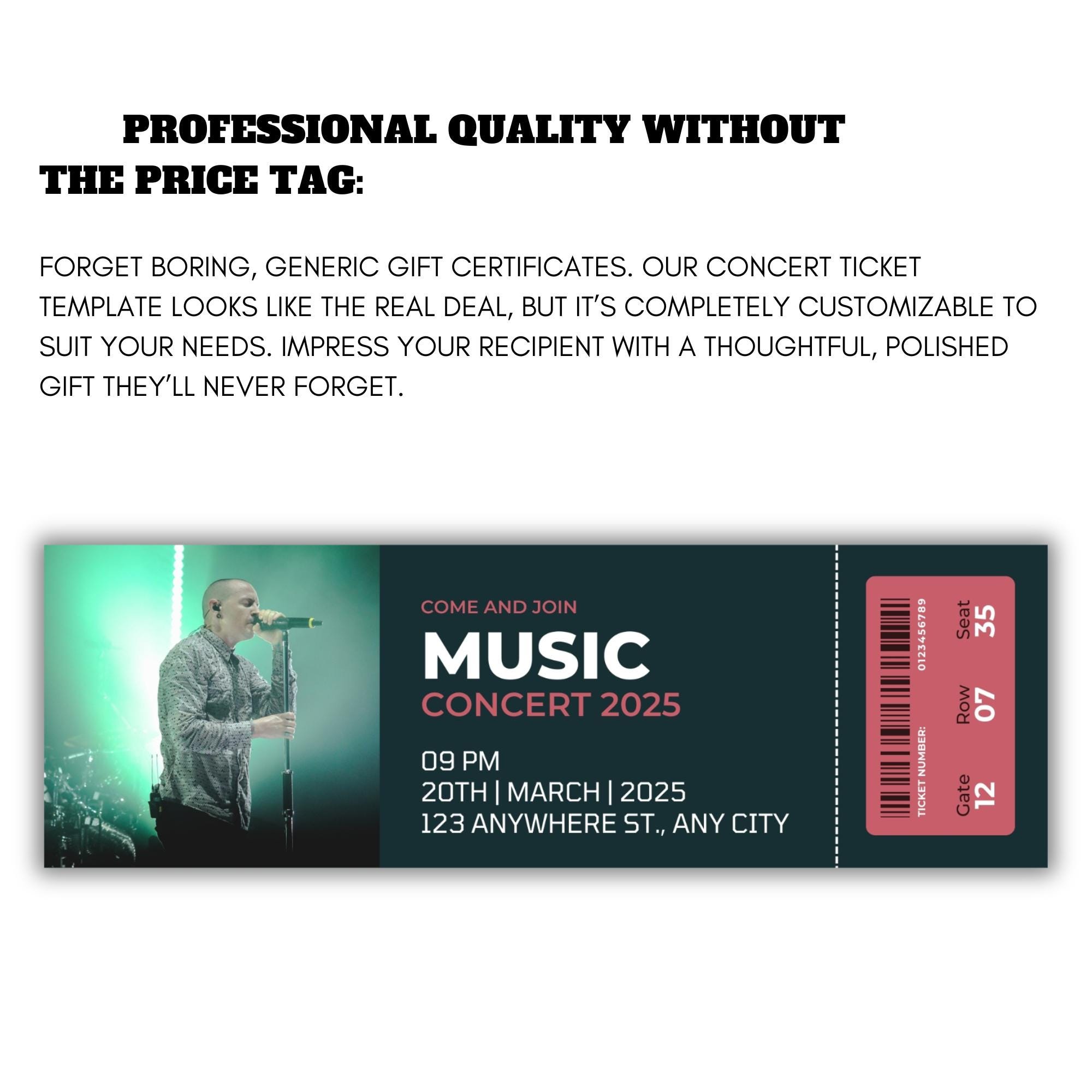 Editable Concert Ticket Template: Printable Canva Gift (instant ...