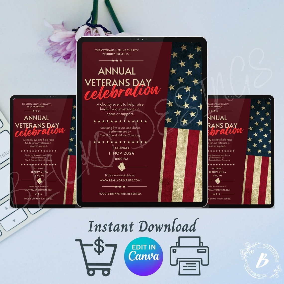 Veterans Day Card Invitation, Editable Veterans Day Canva, Celebrate ...