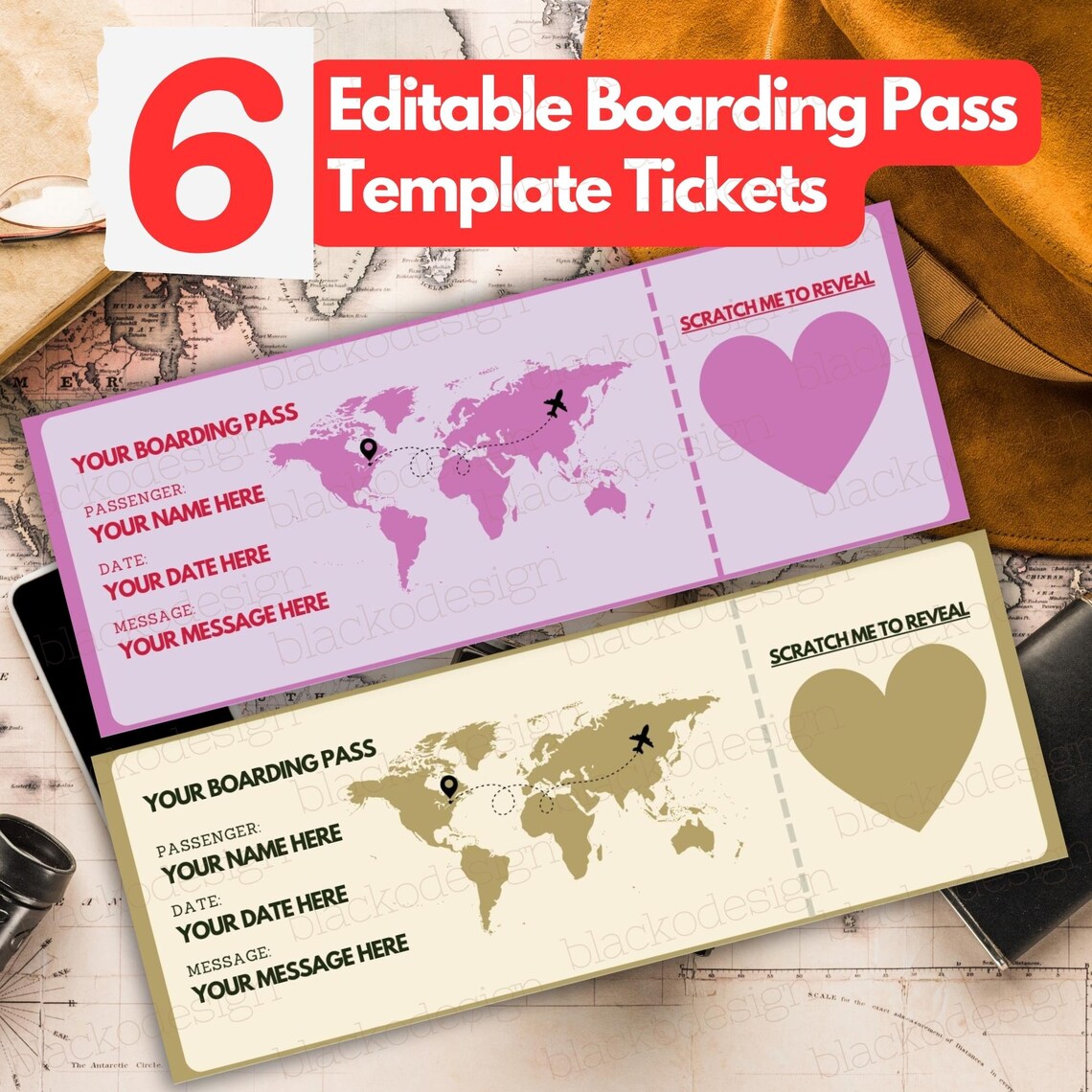 Editable Boarding Pass Template Personalised Scratch Surprise Boarding ...