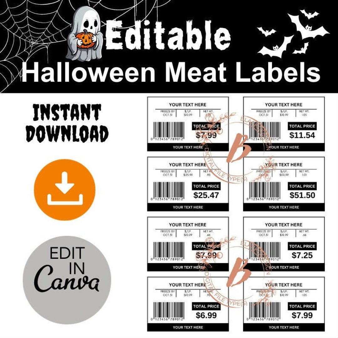 Fake Meat Label Halloween | Editable Road Kill Butcher Labels | Funny ...
