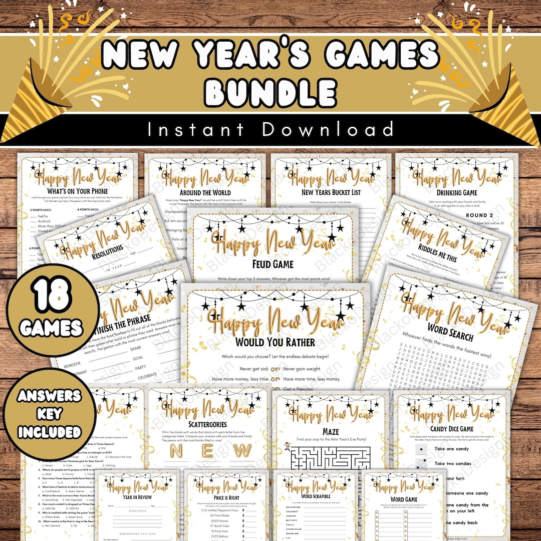 New Year's Game Bundle - 18 New Year's Eve Party Games - New Year's Eve ...