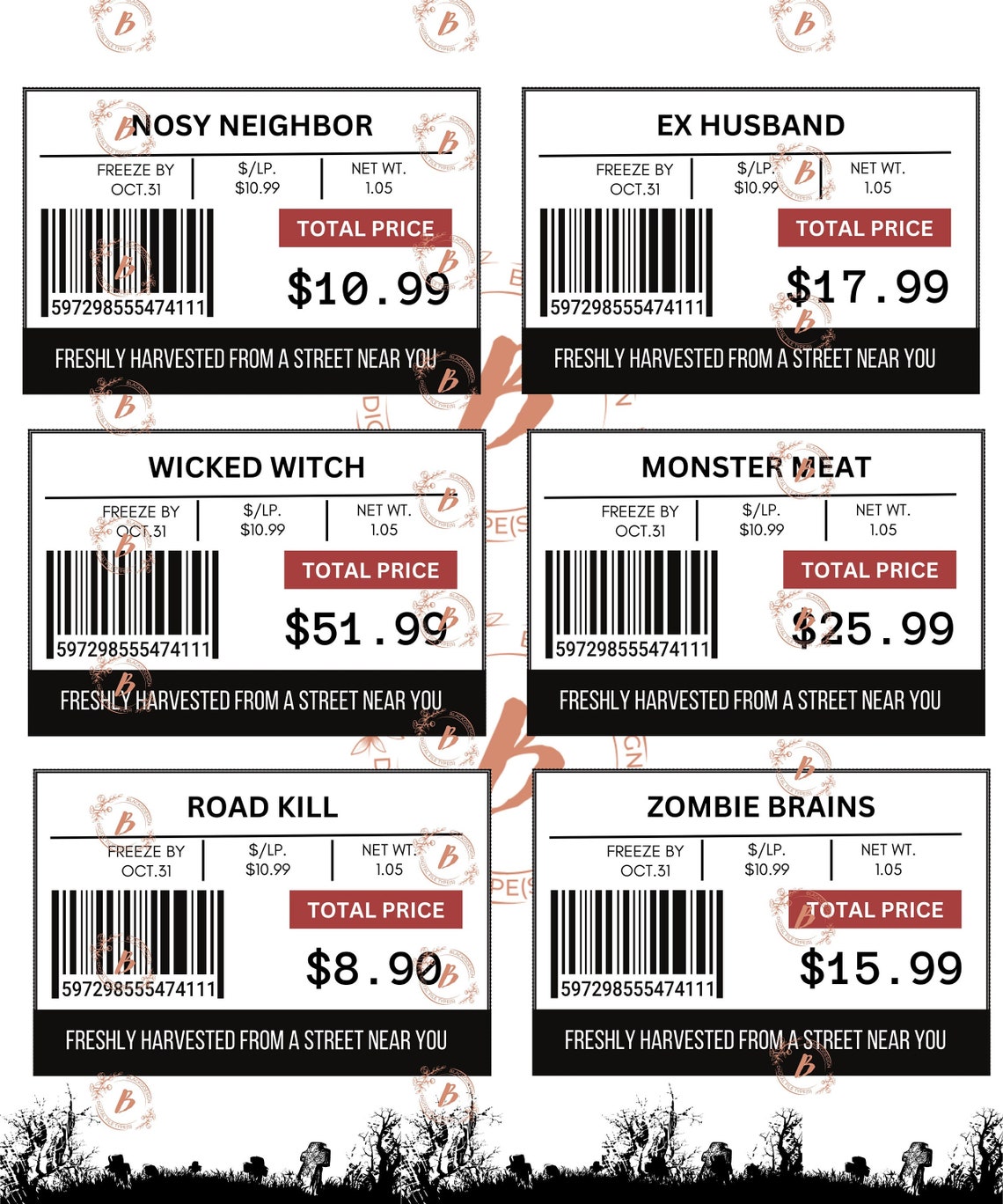 Editable Halloween Meat Labels: Spooky Canva Designs (digital Download ...