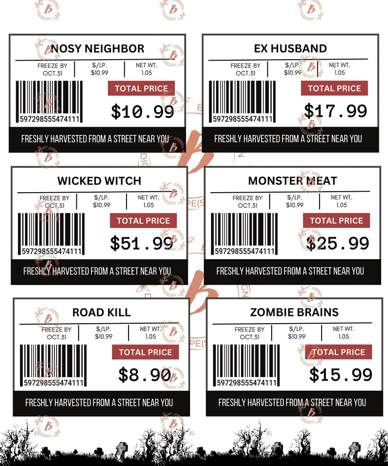 Editable Halloween Meat Labels: Spooky Canva Designs (digital Download ...
