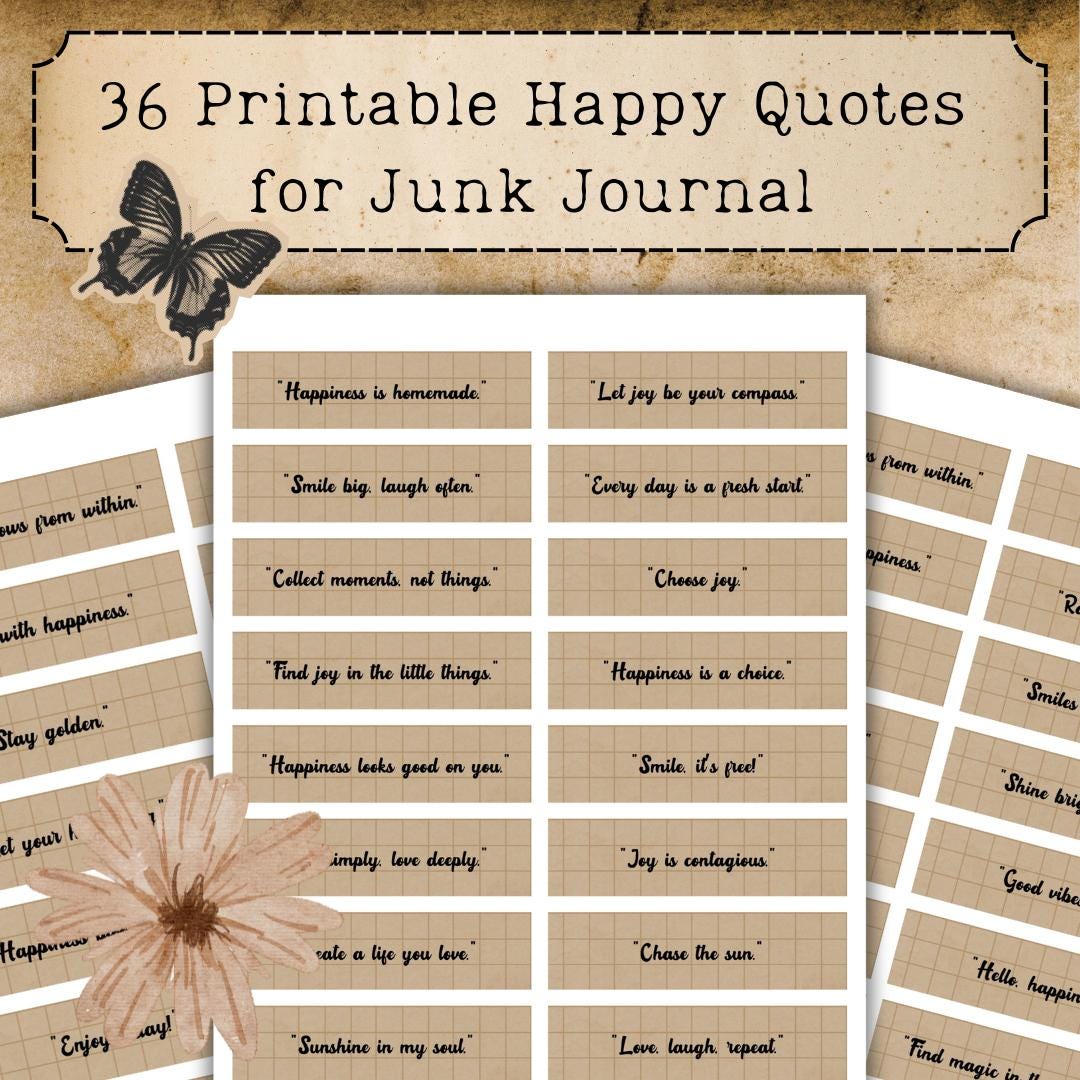 Happy Journal Quotes, Words for Journals, Junk Journal Word, Printable ...