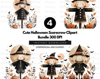 Watercolor Fall Scarecrows Collection Clipart, 11 PNG Autumn Clipart ...