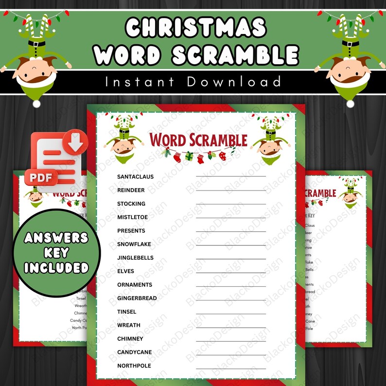 Christmas Word Scramble Game Printable - Christmas Party Game for Kids ...