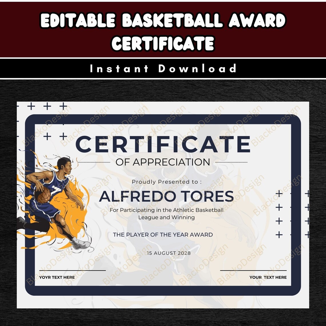 Editable Basketball Award Certificate, Printable Award Ceremony ...
