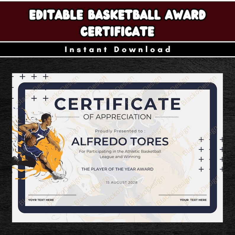Editable Basketball Award Certificate, Printable Award Ceremony ...