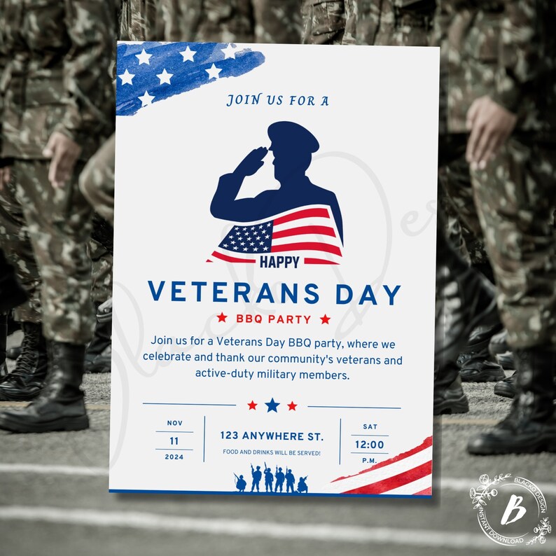 Editable Veterans Day BBQ Invitation: Red, White, and Blue (digital ...
