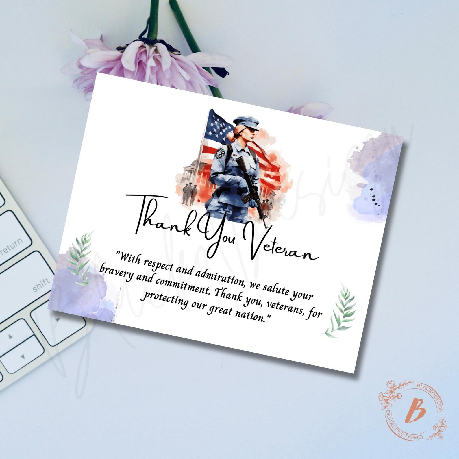 Editable Veterans Day Thank You Card: Printable Canva Template (digital ...