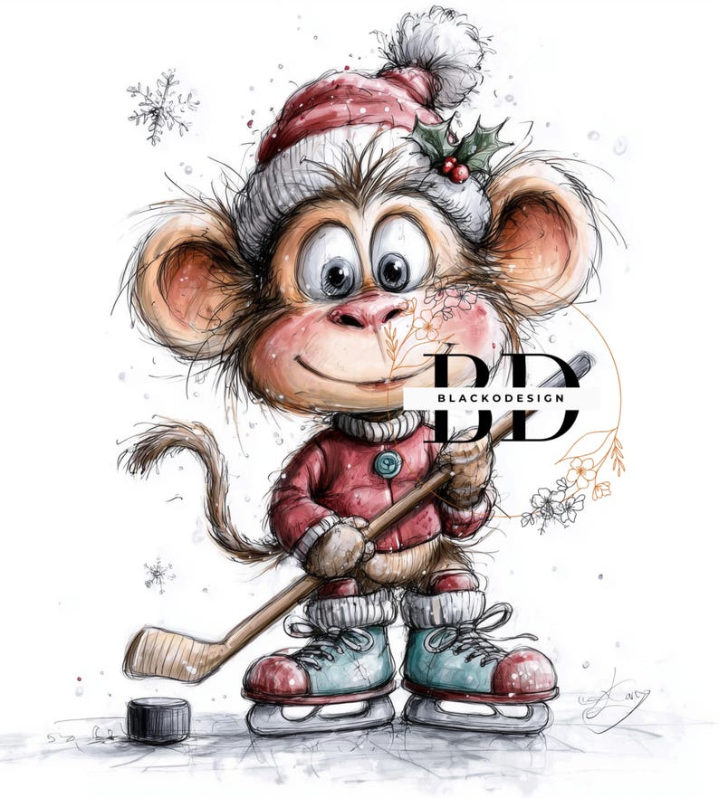 4 Christmas Hockey Monkey Clipart Bundle (digital Download - 4 PNG, JPG ...