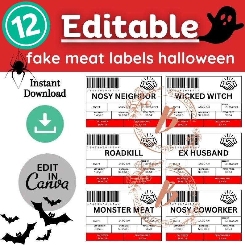 Editable Halloween Meat Labels: Spooky Party Decorations (digital ...