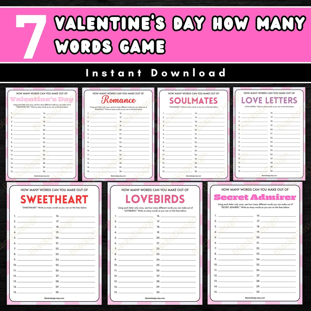 Valentine's Day How Many Words Game Printable Pack: Engaging Valentine ...