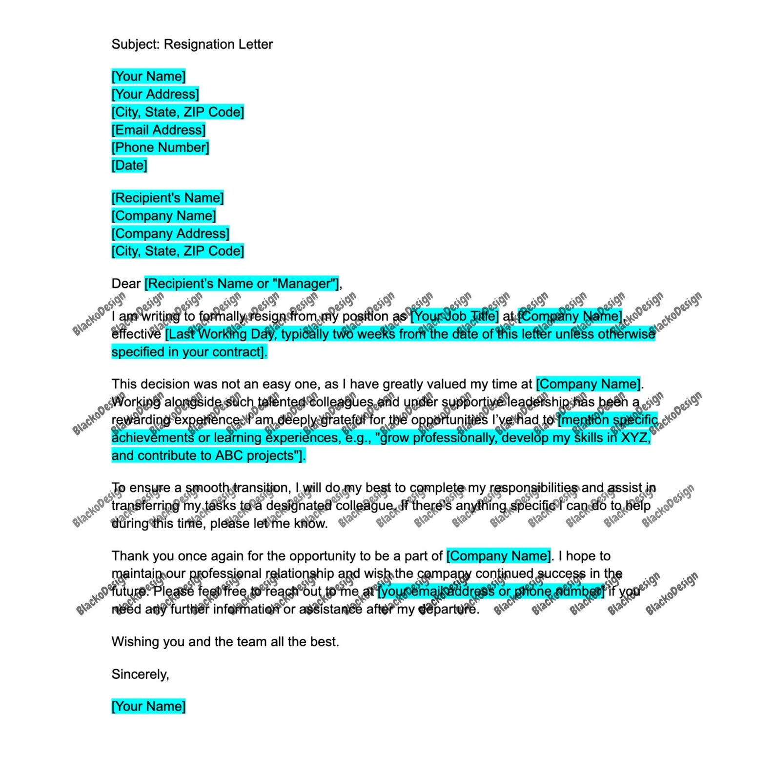 Professional Resignation Letter Template | Editable & Customizable ...