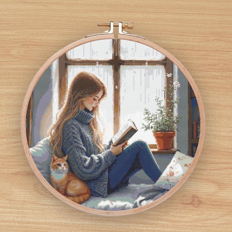Reading Girl Cross Stitch Pattern: Modern Book Lover Design (PDF ...