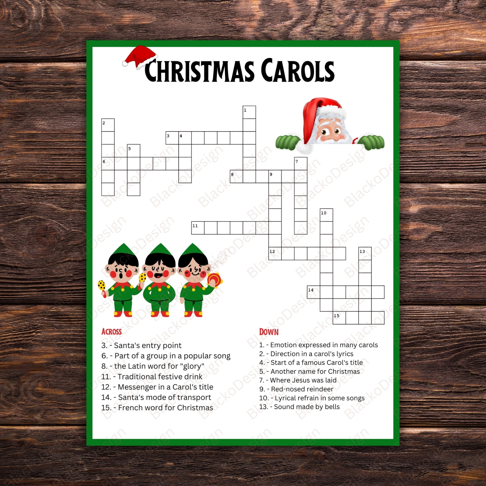 Christmas Carols Crossword Puzzle - Printable Christmas Crossword ...
