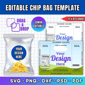 Editable Chip Bag Template Canva | Printable Party Favor Wrapper | Chip ...