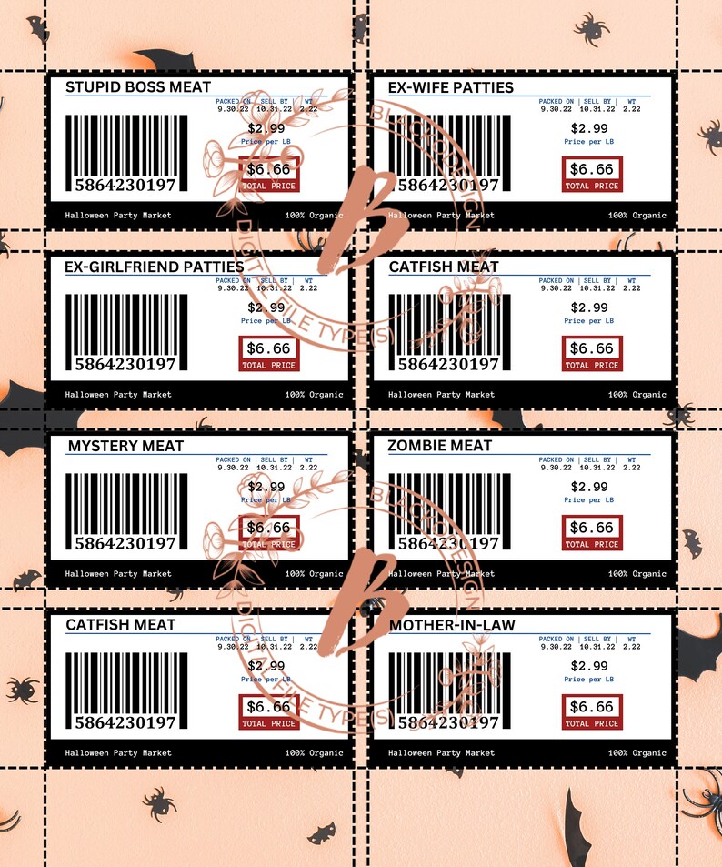 Editable Halloween Meat Labels: Spooky Party Favors (PDF, PNG, JPG) - Etsy