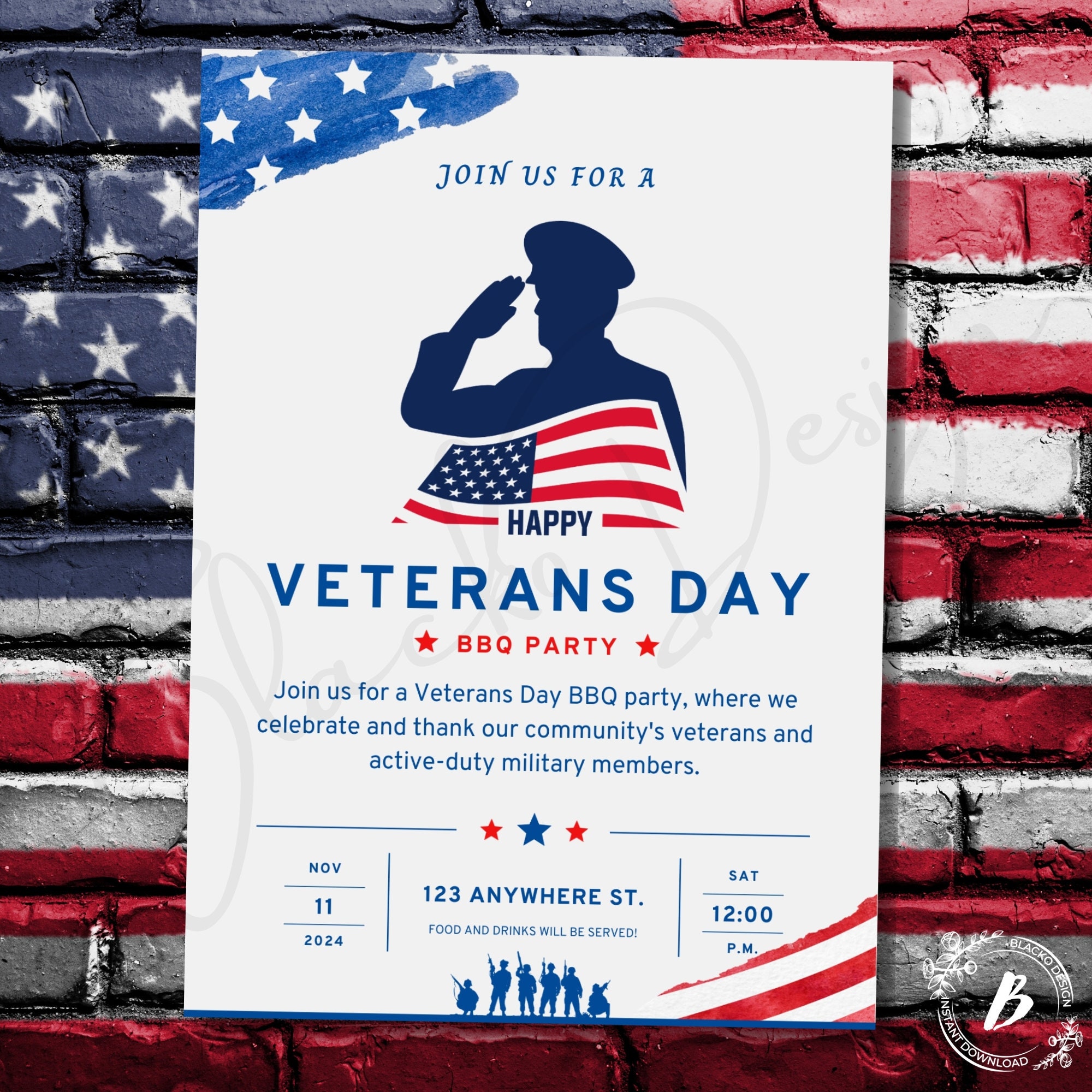 Editable Veterans Day BBQ Invitation: Red, White, and Blue (digital Download) - Etsy