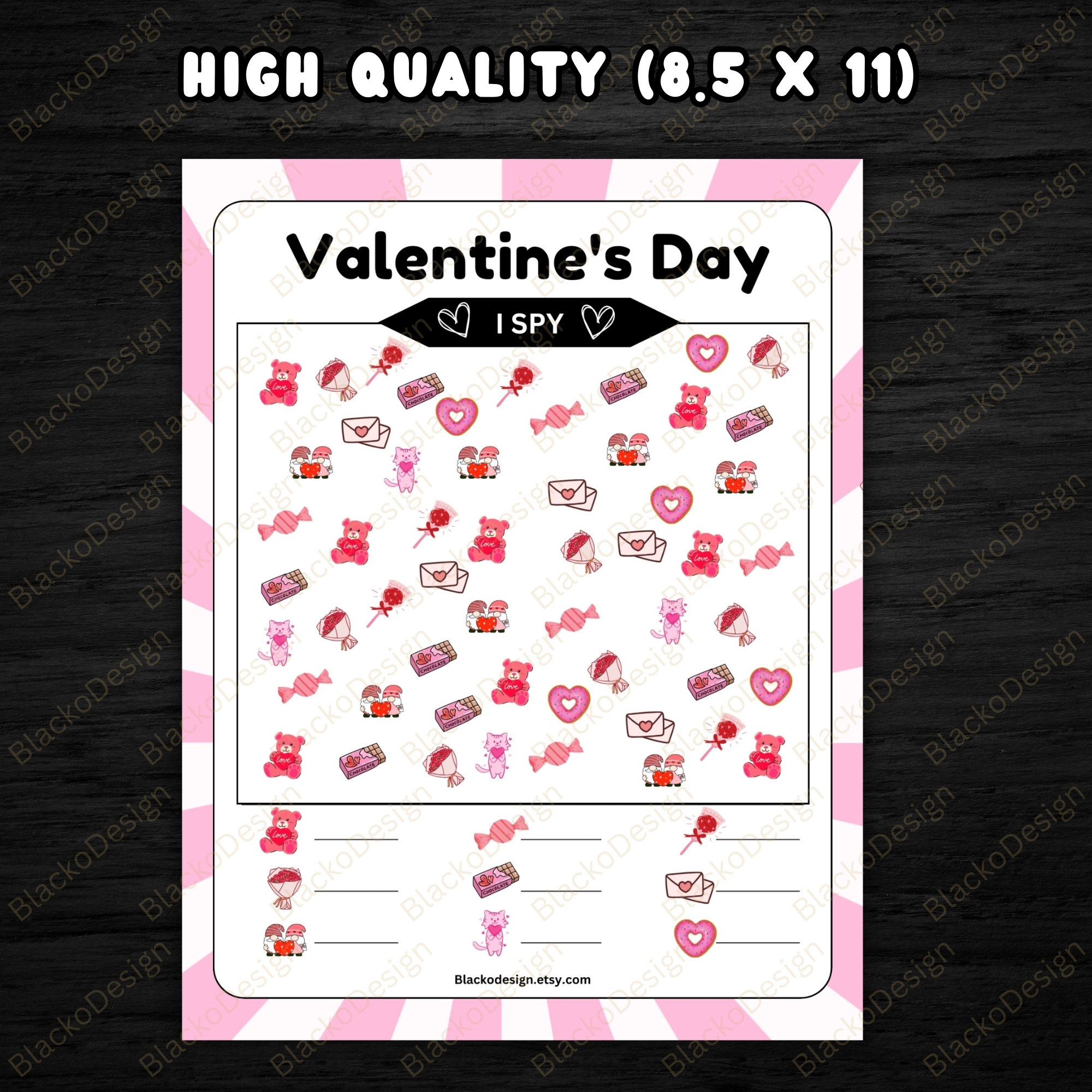 Valentine I Spy Game for Kids: Printable Classroom Activity for ...