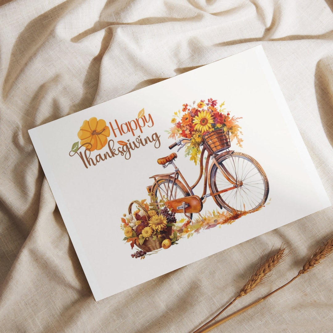 Happy Thanksgiving Bicycle Postcard, Printable Thanksgiving Invite ...