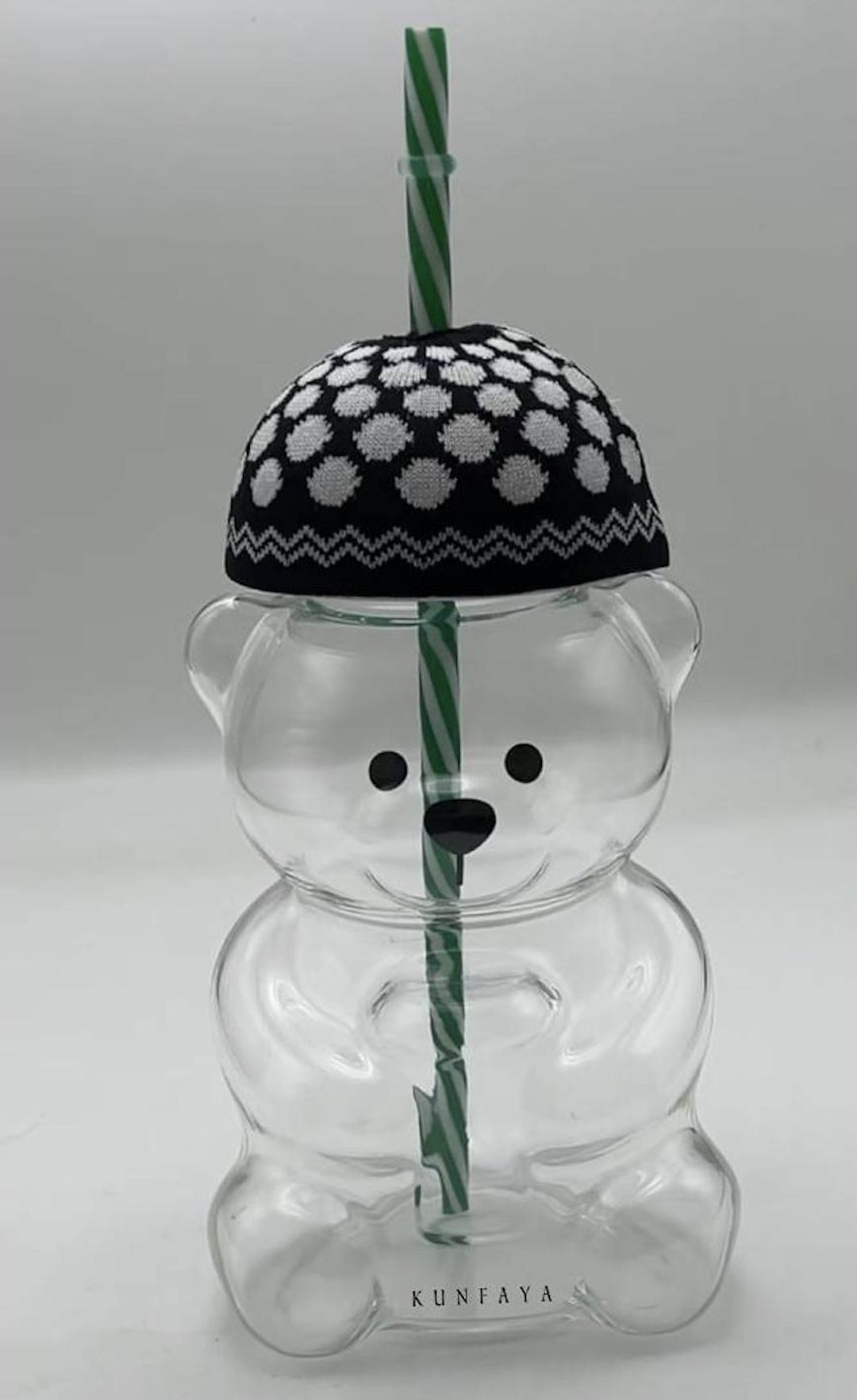 Keffiyeh Teddy Bear Cup With Straw | Viral Tiktok Glass Cup | Cute Bear ...