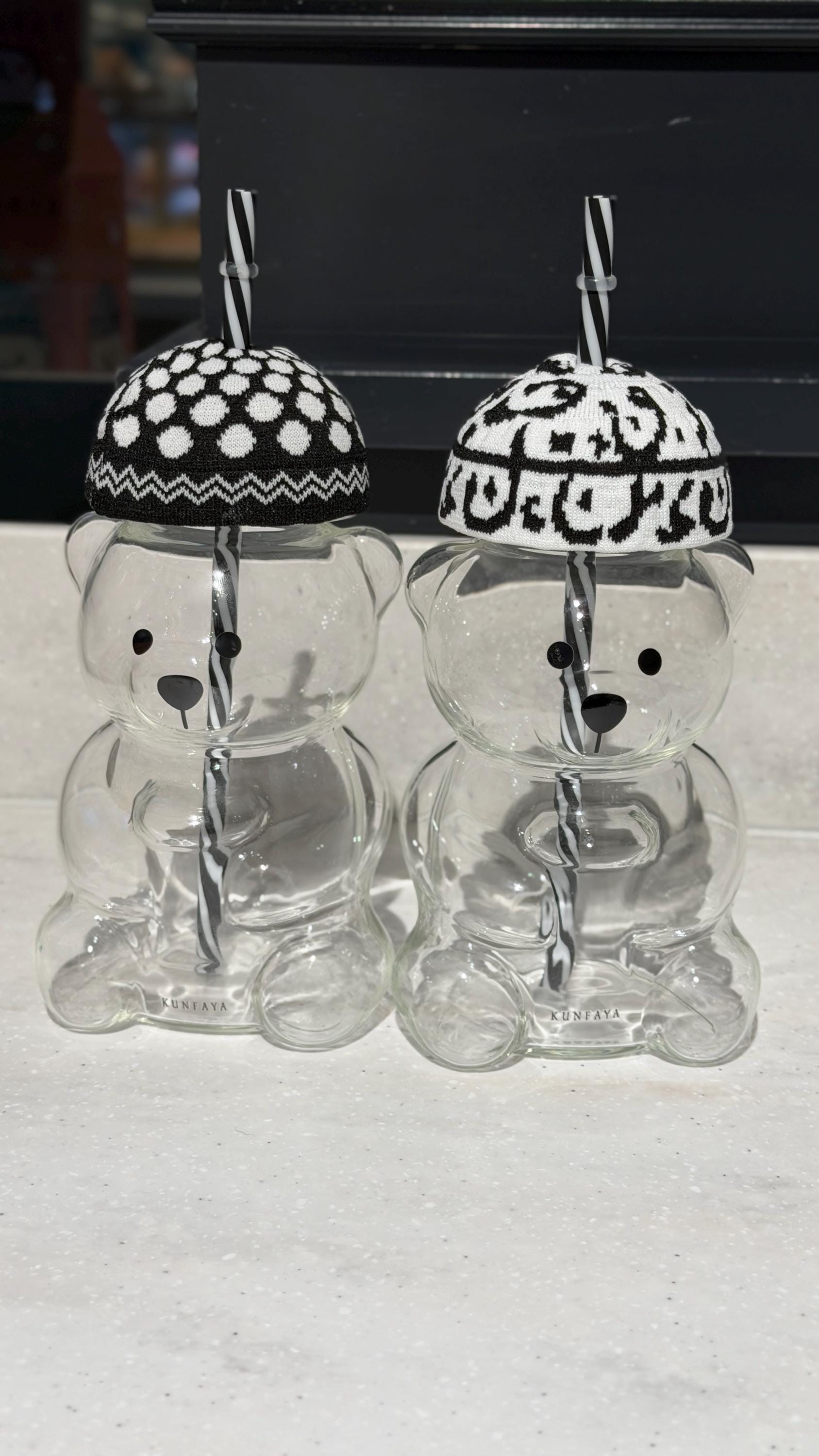 Keffiyeh Teddy Bear Cup With Straw | Viral Tiktok Glass Cup | Cute Bear ...