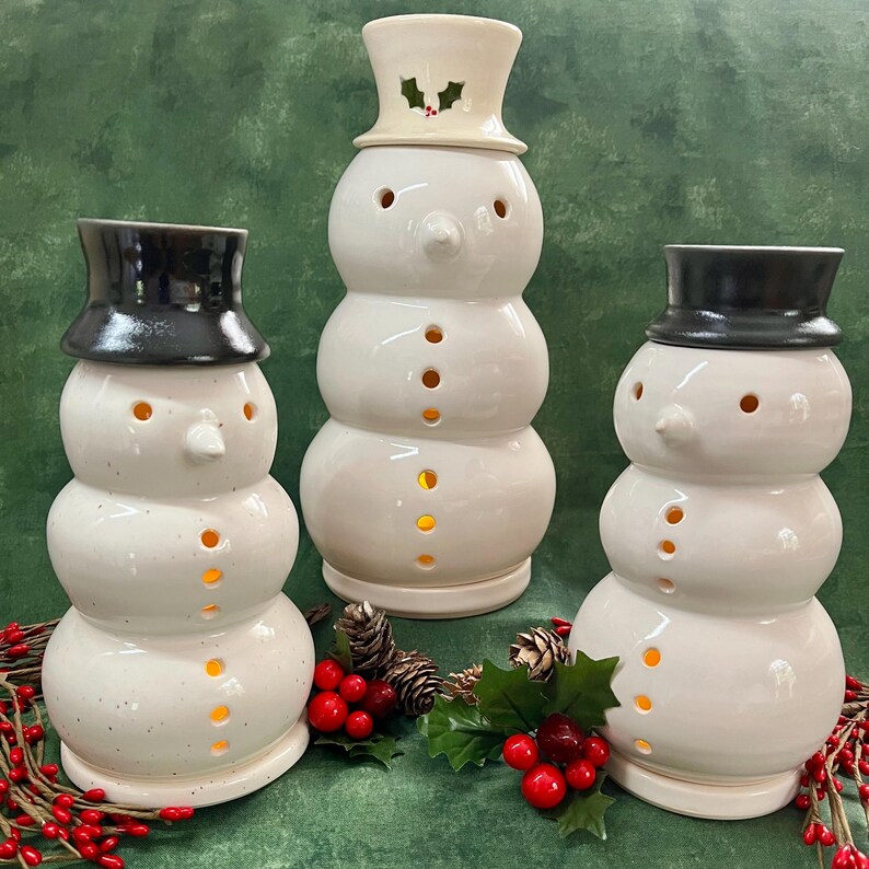 Handmade Pottery Snowman Luminaire – Holiday Table Decoration - Etsy