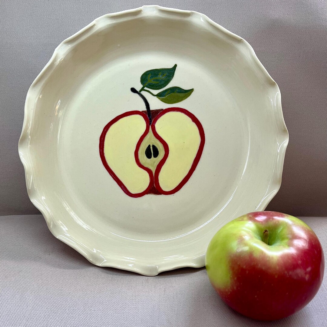 Handmade Pottery Pie Plate: Hand-painted Apple Stoneware - Etsy