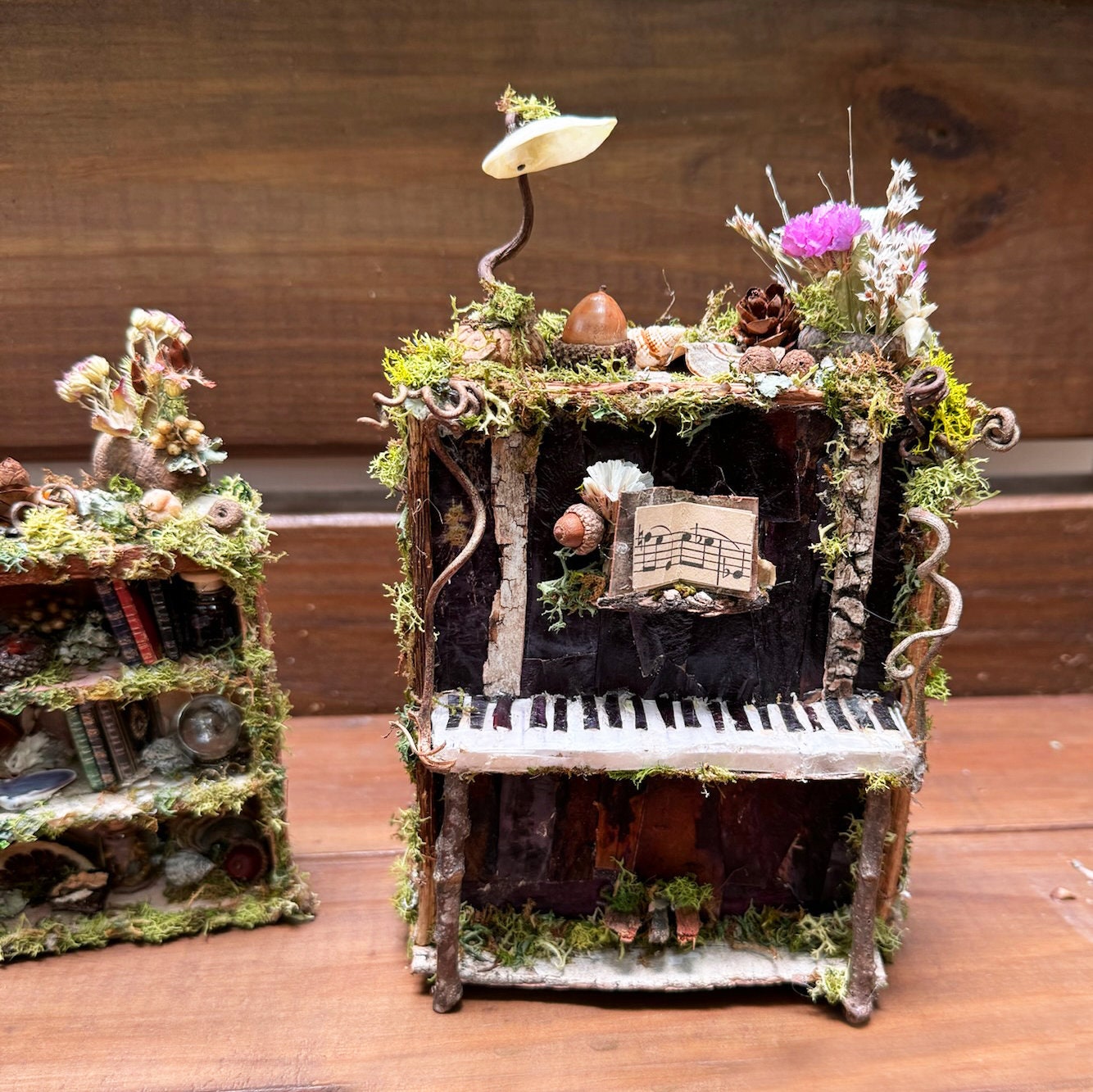 Fairy Piano and Bench: Woodland Music Instrument, Mother of Pearl Keys ...