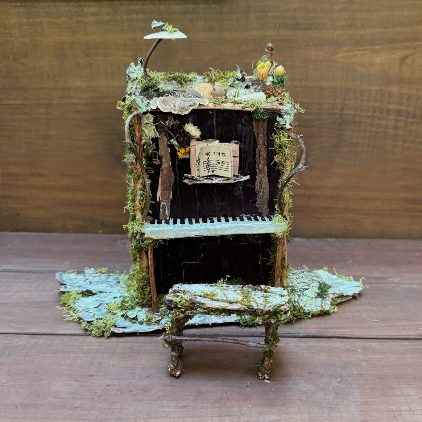 Fairy Piano and Bench: Woodland Music Instrument, Mother of Pearl Keys ...