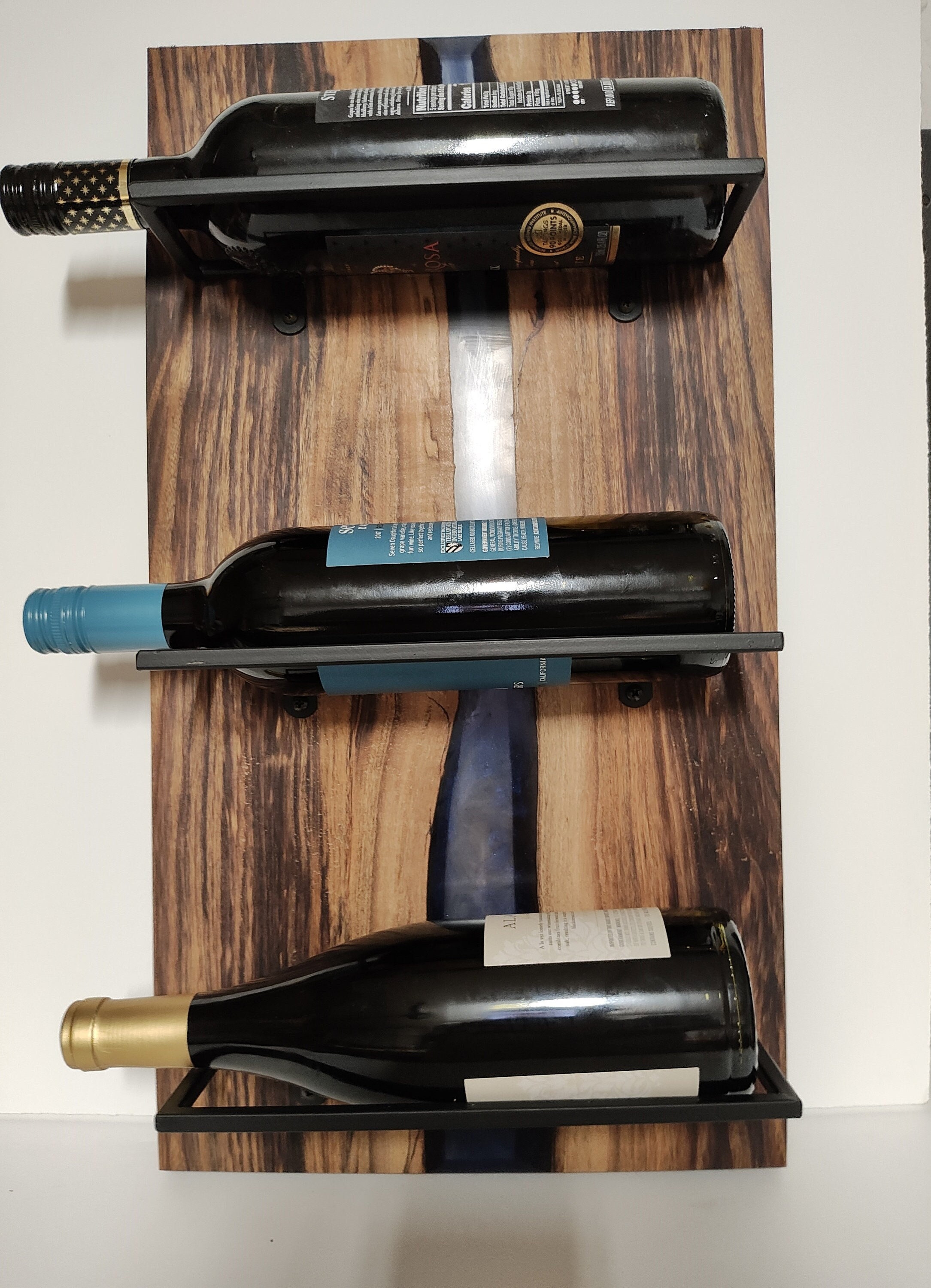 Wall Hanging Exotic Wood Wine Rack With Sea Blue Epoxy River - Etsy