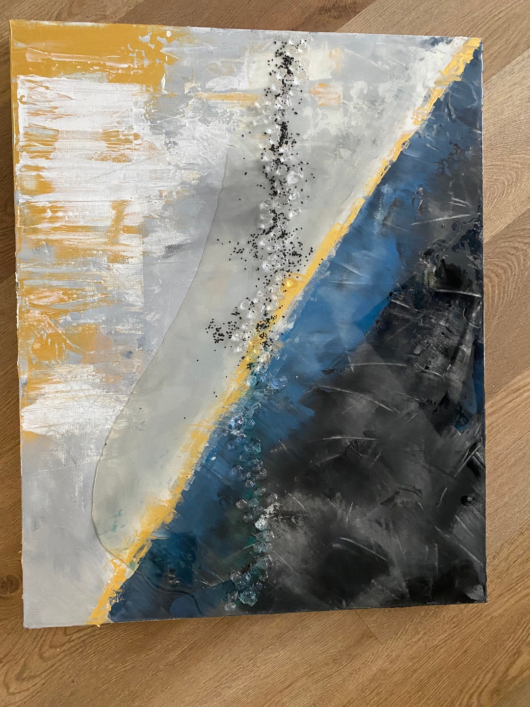 Abstract Art Canvas Painting With Gems Embedded and Epoxy Coating - Etsy